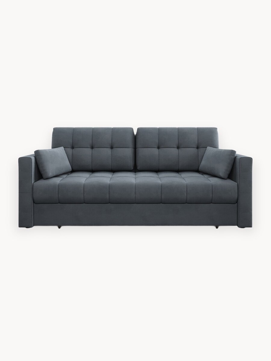 Диван-кровать раскладной Прямой с подлокотниками на металлокаркасе, Еврокнижка, ортопедический, 160х200, велюр серый