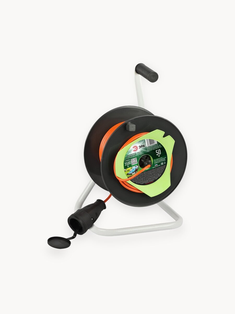 Удлинитель силовой ЭРА RP-1-2x1.5-50m на пластиковой катушке без заземления 1 розетка 50м ПВС 2x1,5мм2