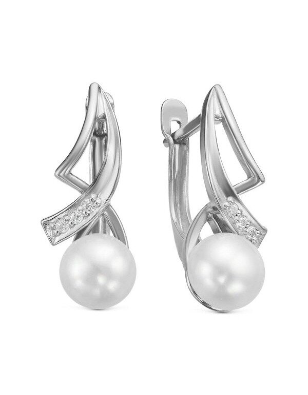 Серьги серебро, 925 проба, родирование, жемчуг культивированный, фианит