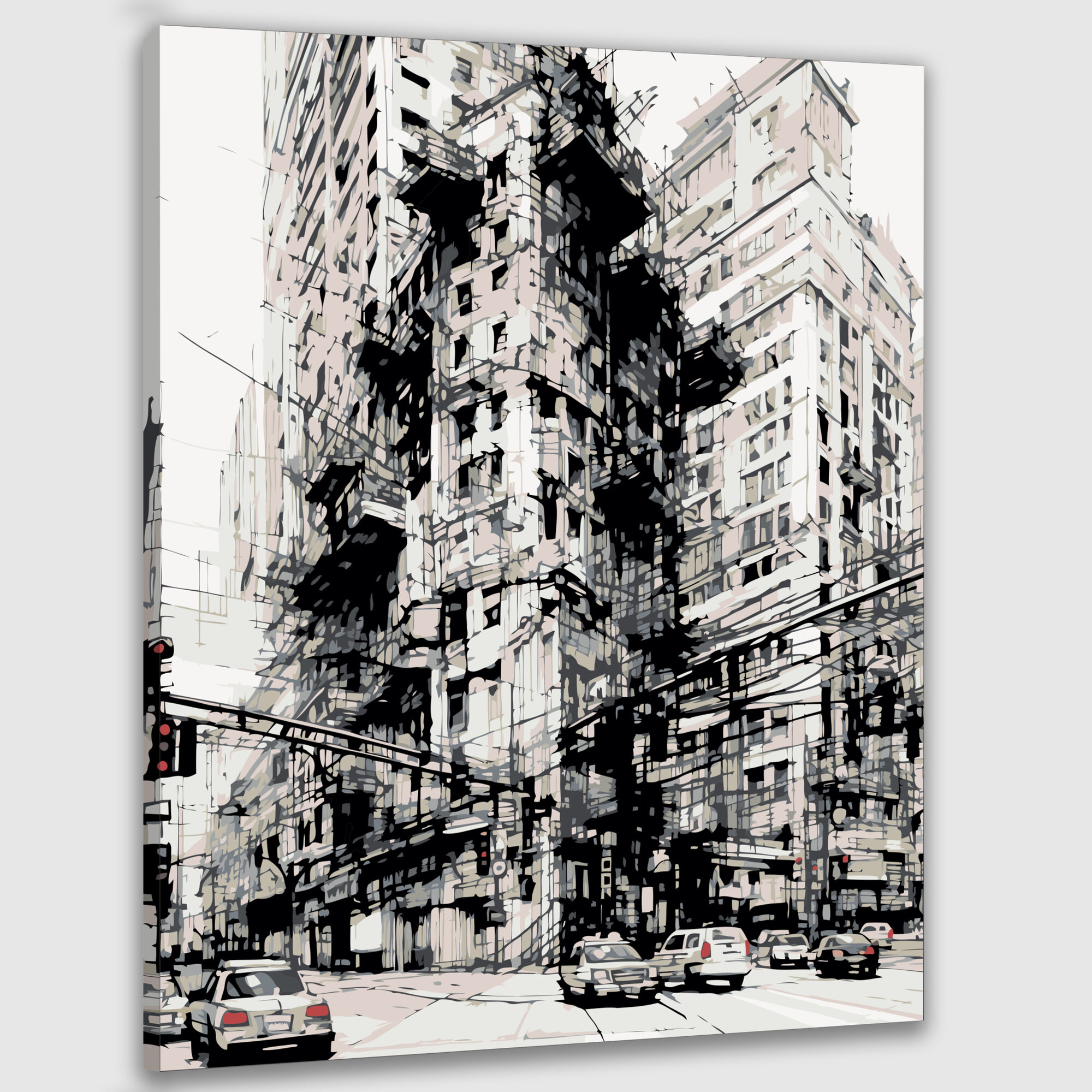 Картина по номерам 40x50 см, городской перекресток, архитектурное разнообрази, светофоры, дорожная разметка, автомобили