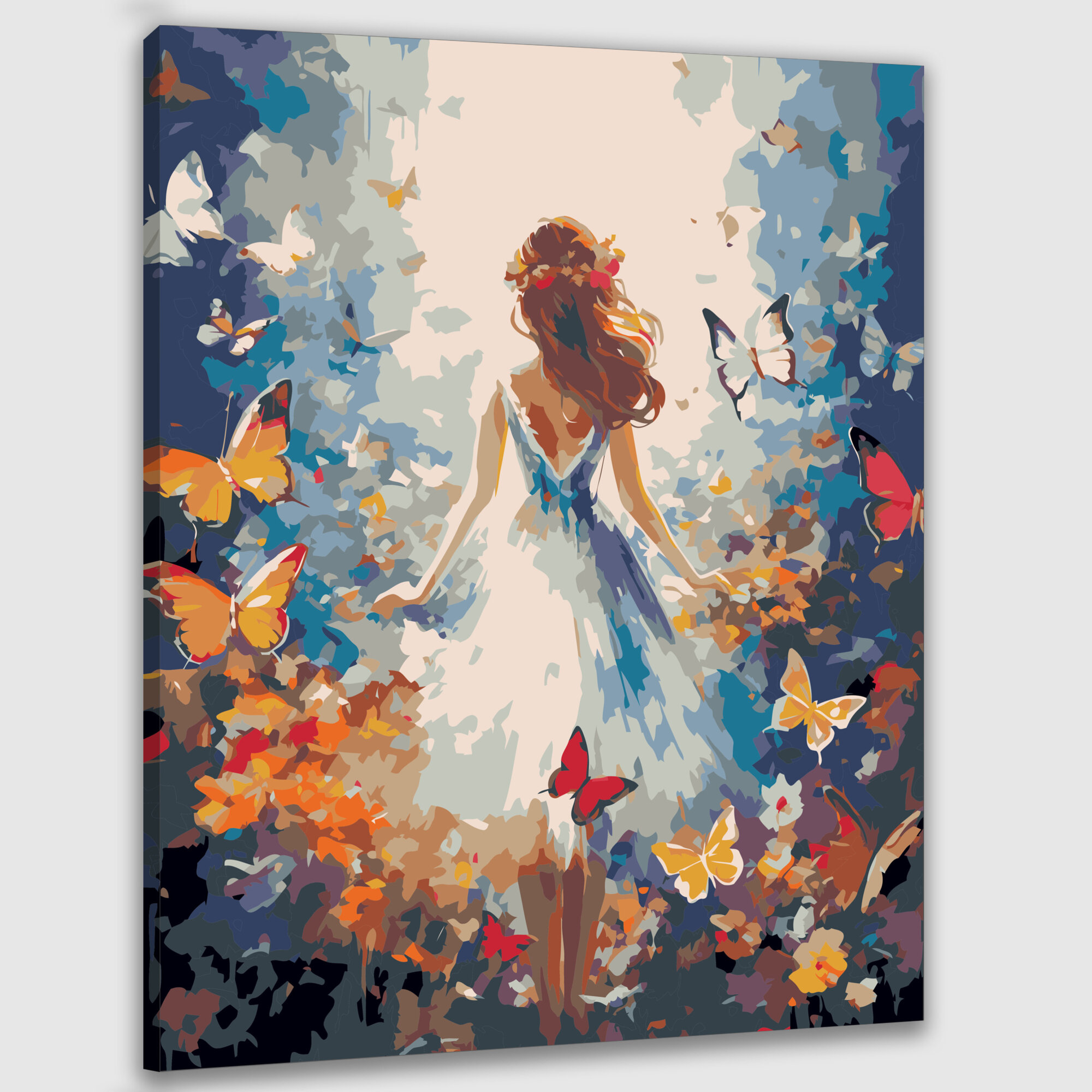 Картина по номерам 40x50 см, акриловая картина, фея, луг, бабочки, цветы, мазки, крылья, платье, сад, оттенки, детали