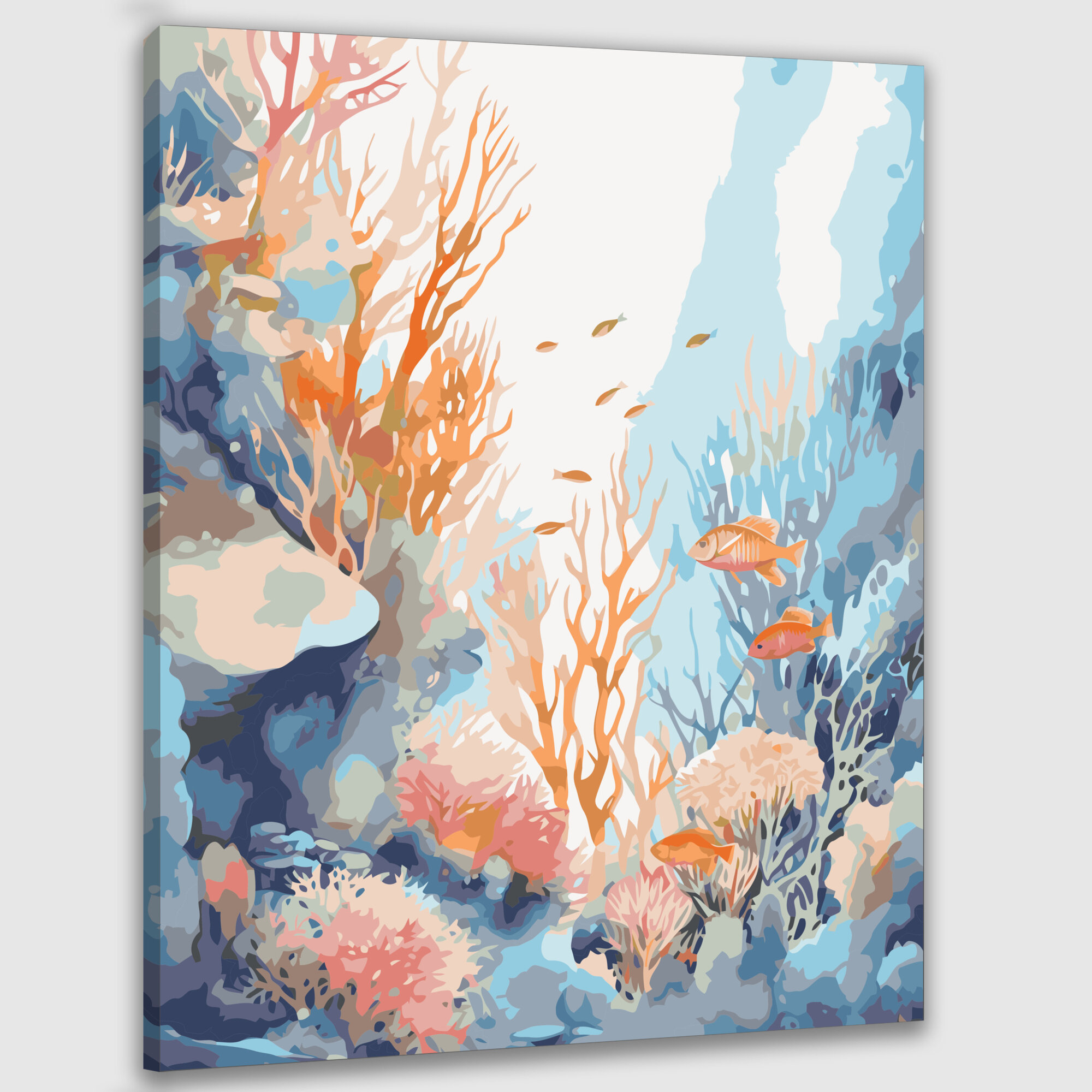 Картина по номерам 40x50 см, акварельная картина, коралловый риф, разноцветные рыбы, коралловые образования, жизнь
