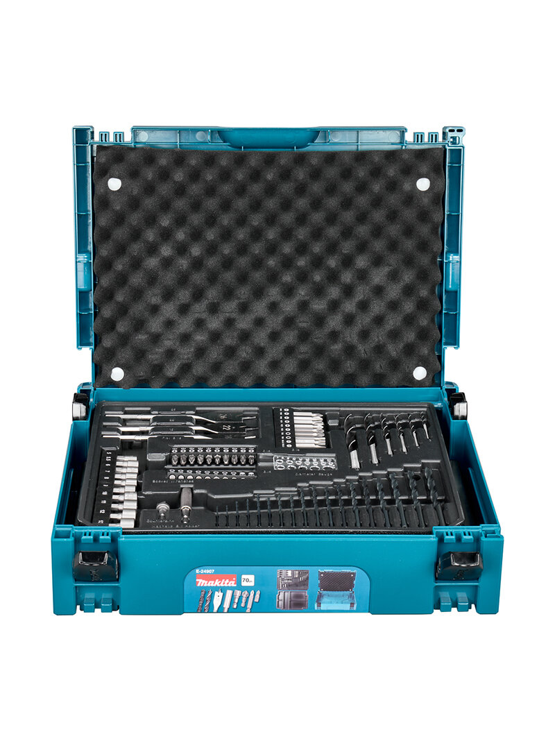 Набор инструментов Makita E-24907, сталь, 70 бит, торцевых головок и сверл, кейс MakPac