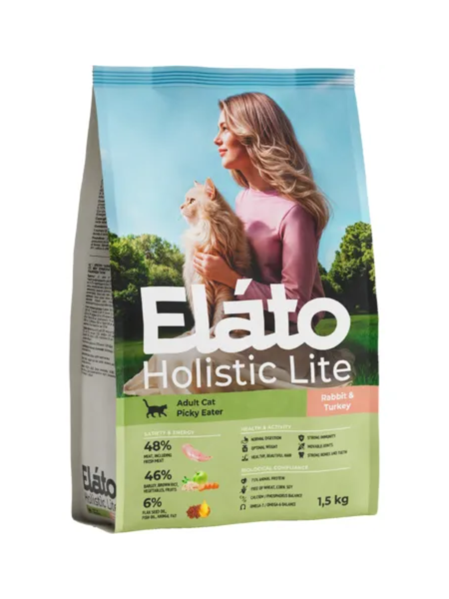 Сухой корм Elato Holistic Lite (Элато) для привередливых кошек с кроликом и индейкой, 1,5 кг
