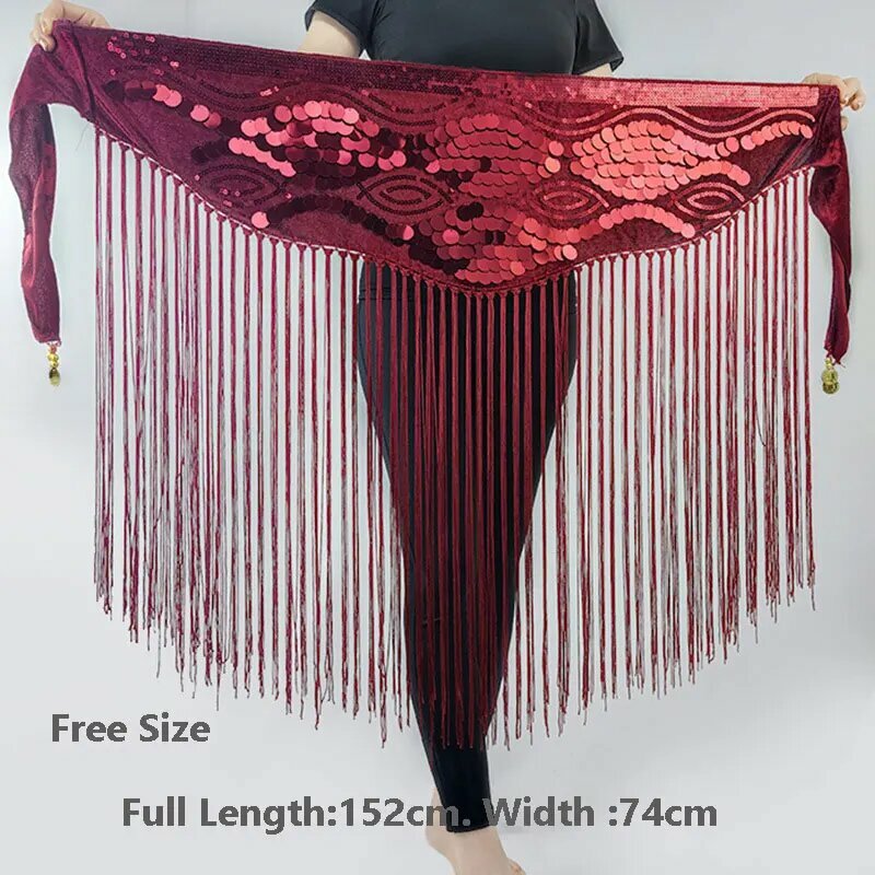 Танцевальный пояс для belly dance с блестками Бордовый, L, Free size 11