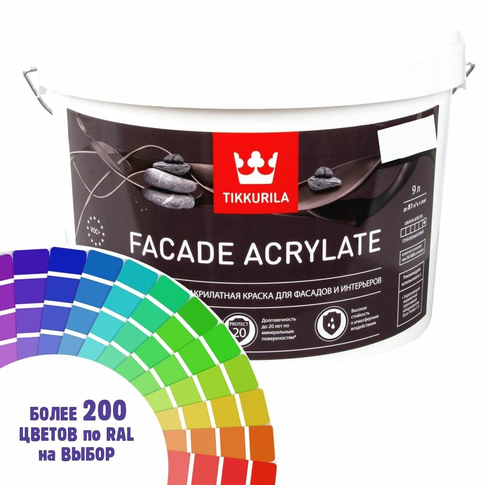 Краска для стен и потолка Tikkurila Facade Acrylate цвет пастельно -бирюзовый Ral 6034 9 л