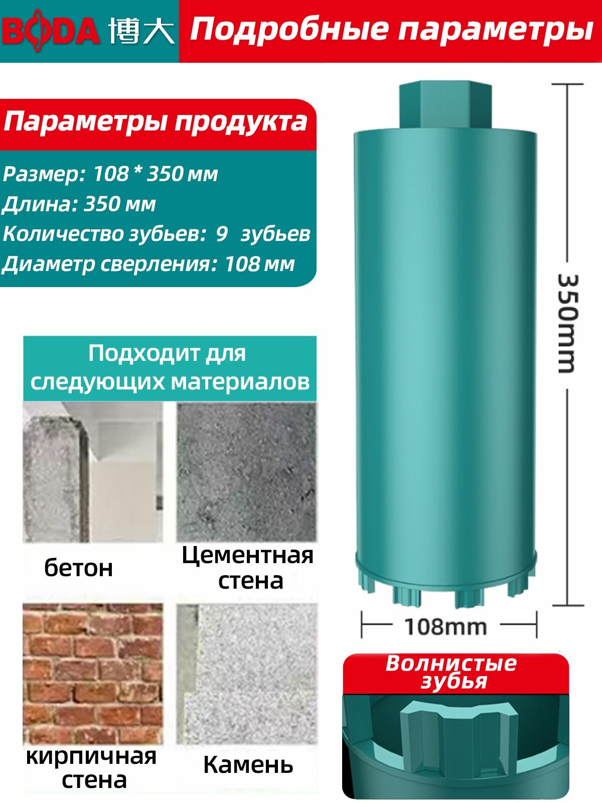 Буровое долото для бурения воды диаметром 108 мм (отбор проб на дороге)