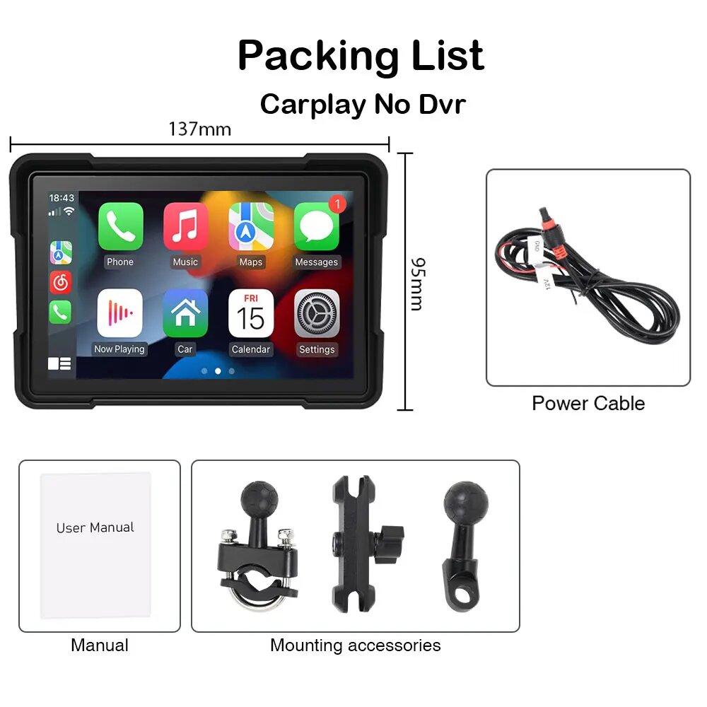 Freedconn C5000 навигация мотоцикл Carplay видеорегистратор Bluetooth автомобильное воспроизведение 5-дюймовый дисплей беспроводной Android авто монитор водонепроницаемый, Черный