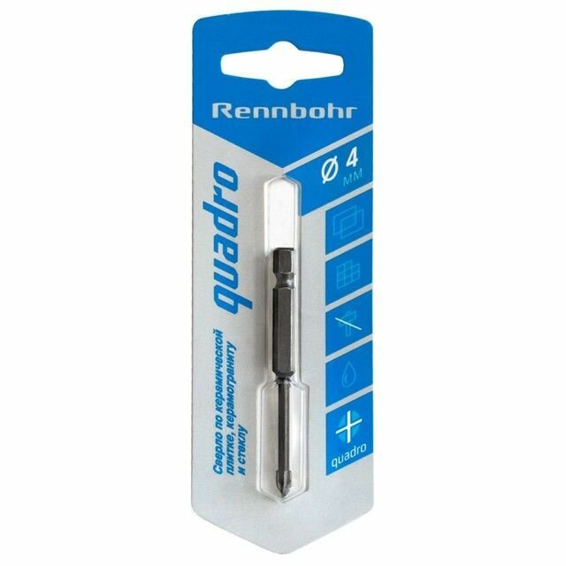 Сверло Rennbohr 676104, для стекла и кафеля, шестигранный хвостовик, диаметр 4 мм