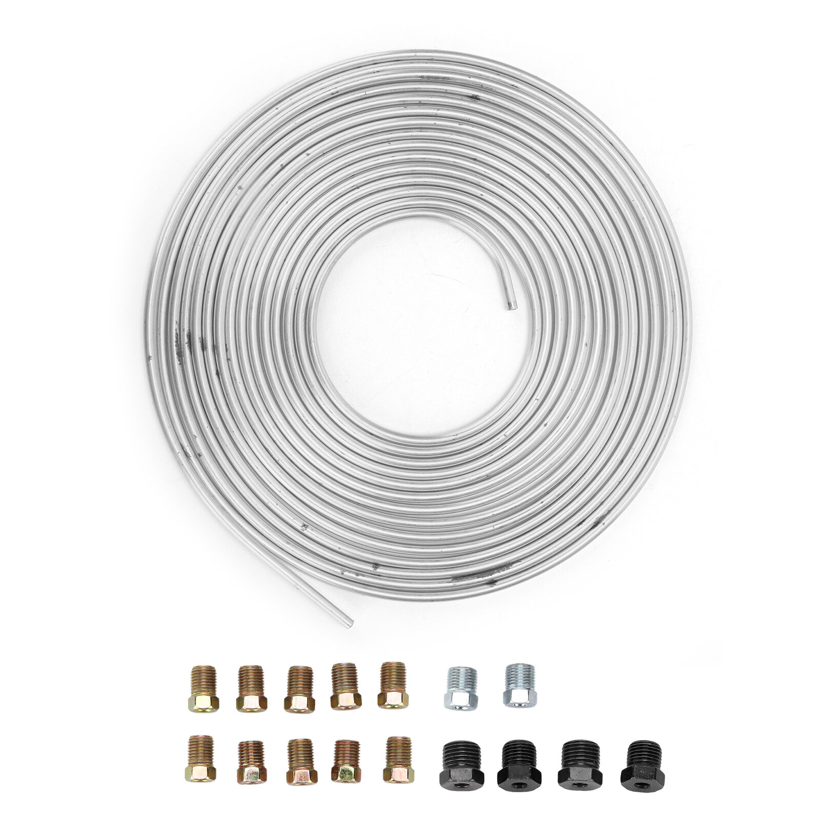 25-футовая тормозная магистраль с медным никелевым покрытием, внешний диаметр 3/16 дюйма с фитингами для гидравлической тормозной топливной системы (серебристая)