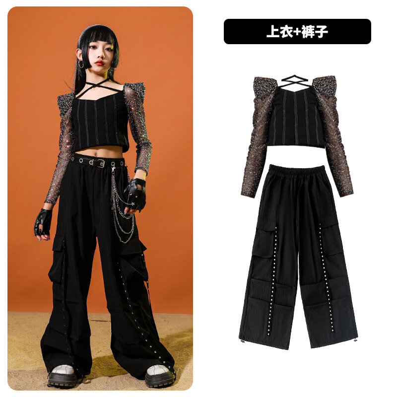 Костюмы для джазовых танцев "Звездные подиумы", для девочек, черные, с длинными рукавами