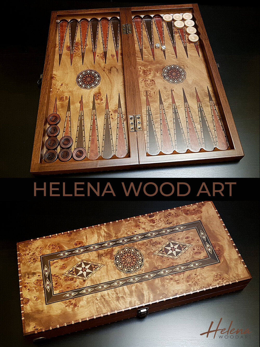 Нарды подарочные Helena Wood Art "Атлантида" клен антик, 50 см