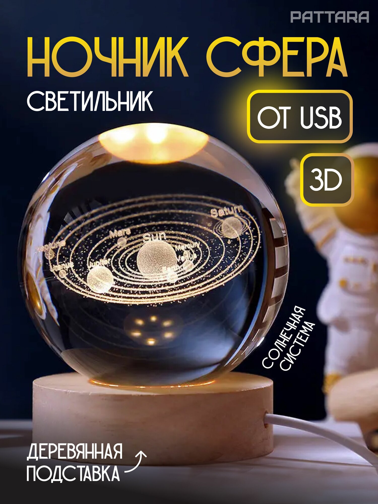 Ночник детский светодиодный стеклянный шар светильник Солнечная система