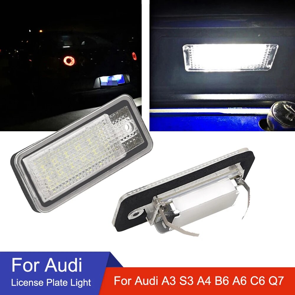 Светодиодные лампы авто 2 шт, задний номерной знак для Audi A3 S3 A4 B6 B7 A6 C6 4F Q7 RS4 6000K, супер белый номерной знак, лампа Canbus без ошибок подсветка номера лед лампы для авто автосвет