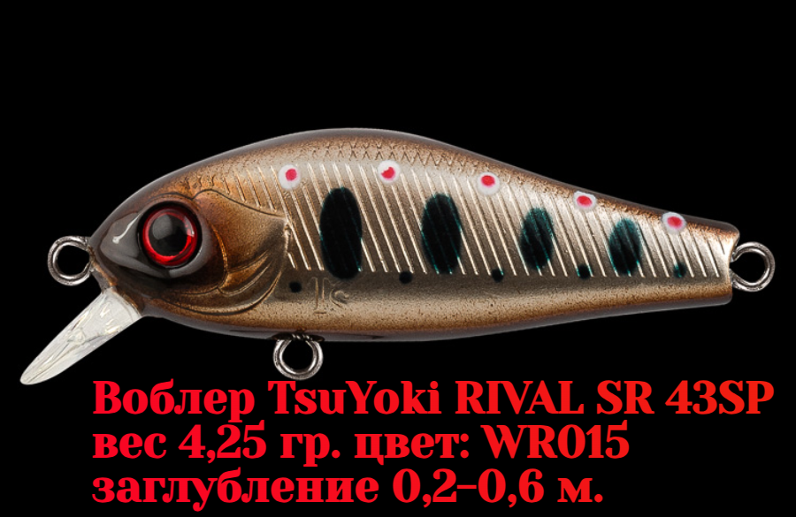 Воблер TsuYoki RIVAL SR 43SP, суспендер , длина 43мм, вес 4,25 гр, заглубление 0.2-0,6 м, цвет WR015