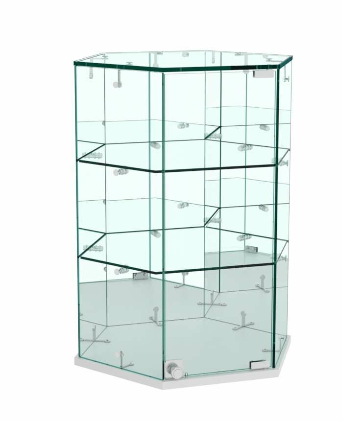 Витрина Истра настольная шестигранная №8 (задние стенки зеркальные), Серый