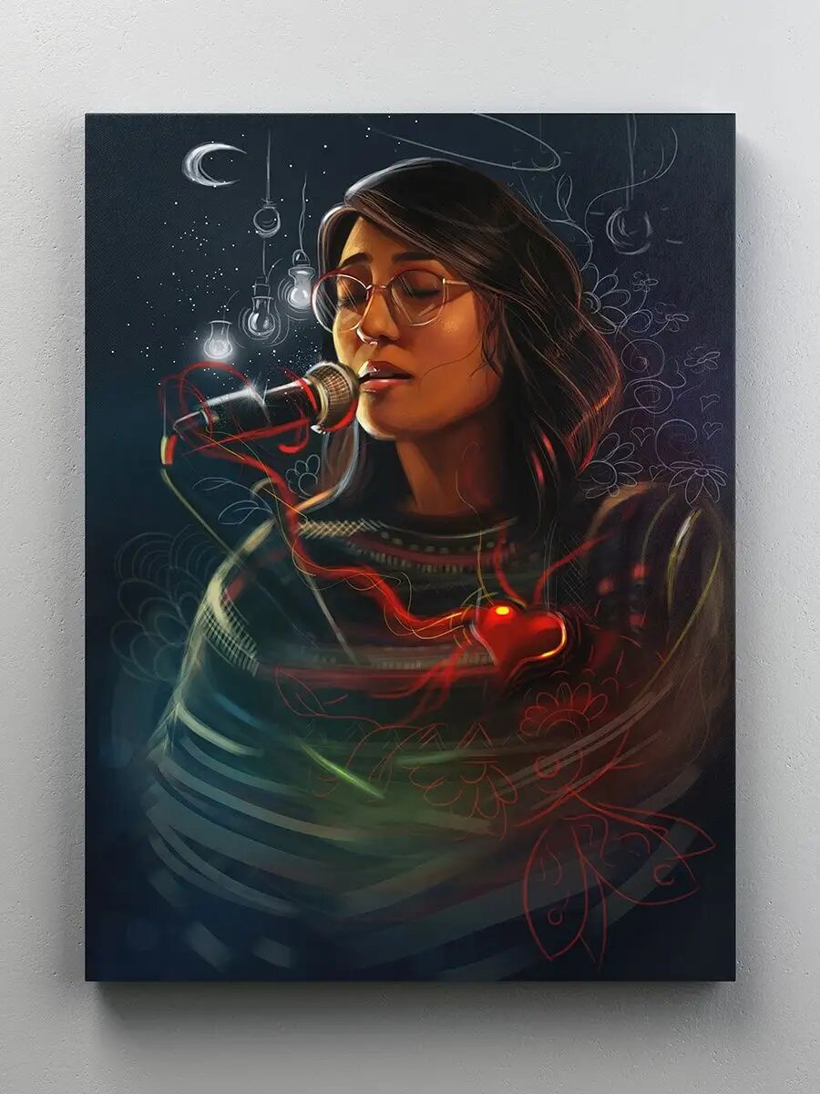 Интерьерная картина на холсте "Певица Kalben с микрофоном" размер 30x40 см