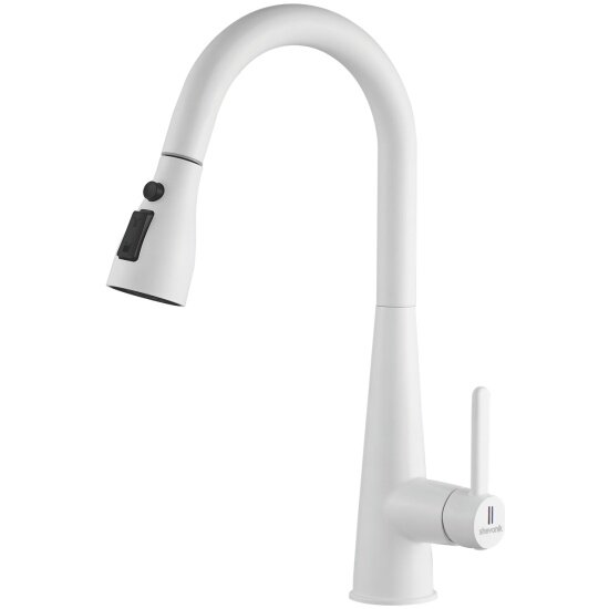 Смеситель для кухни Shevanik с выдвижным изливом S363C, белый