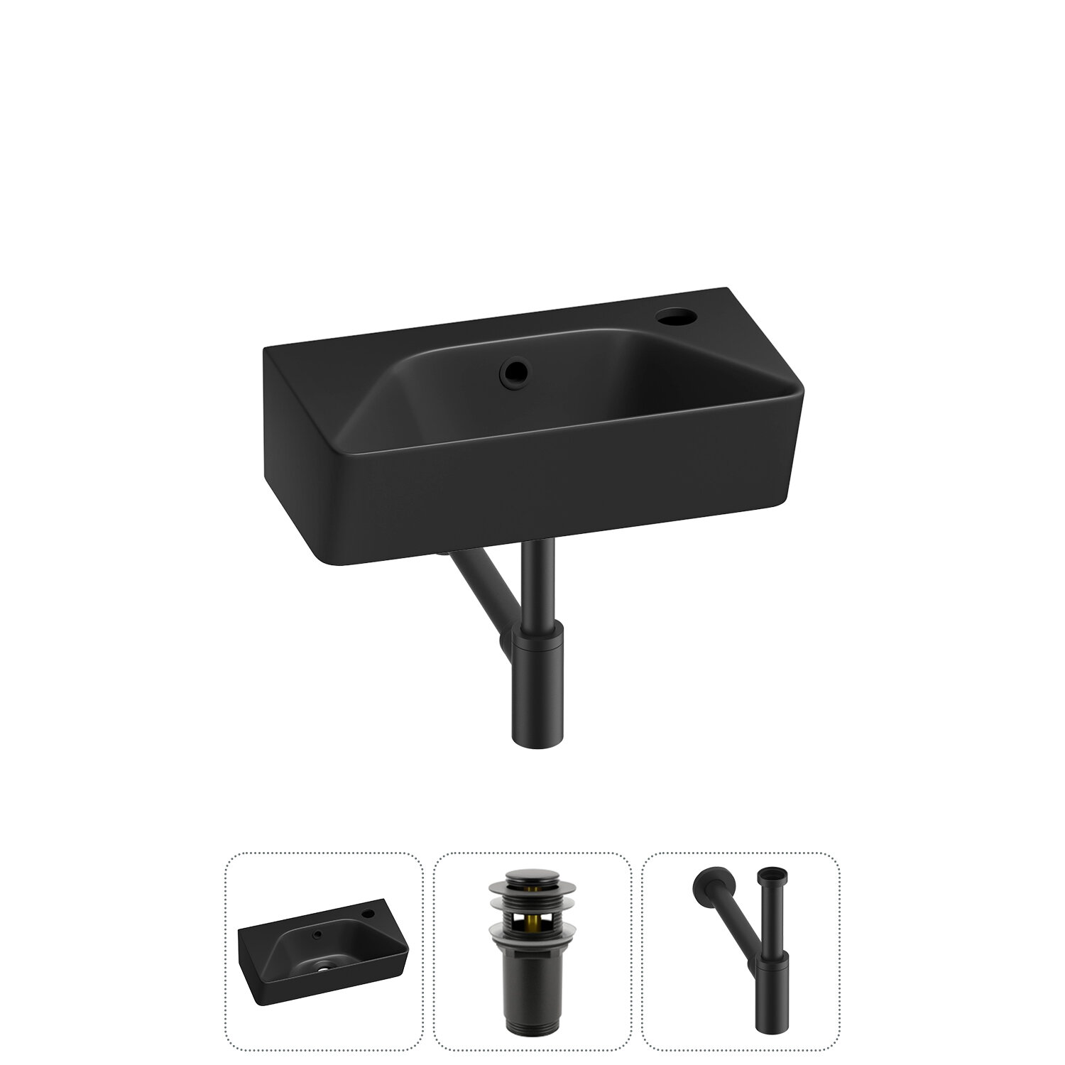 Подвесная или накладная раковина в ванную комнату Lavinia Boho Bathroom Sink 20216433R в наборе 3 в 1: раковина 40 см в цвете матовый черный, донный клапан, сифон