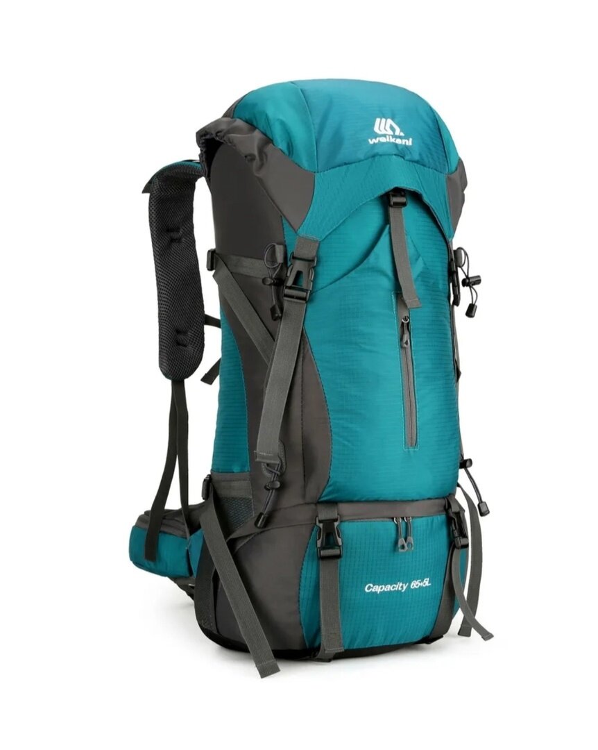 Большой трекинговый рюкзак Weikani для путешествий, походов, кемпинга 65 литров с дождевиком цвет синий