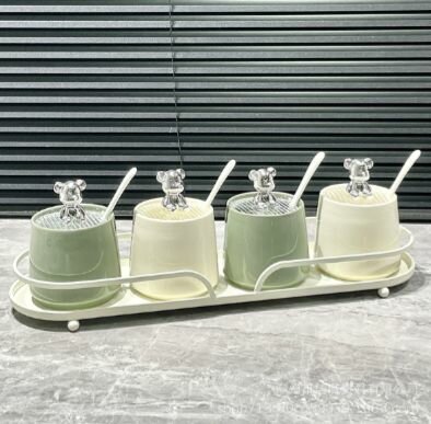 Набор керамических банок для хранения, DAENERO, с крышкой, с ложкой, для приправы, сахара, соли, 4 предмета