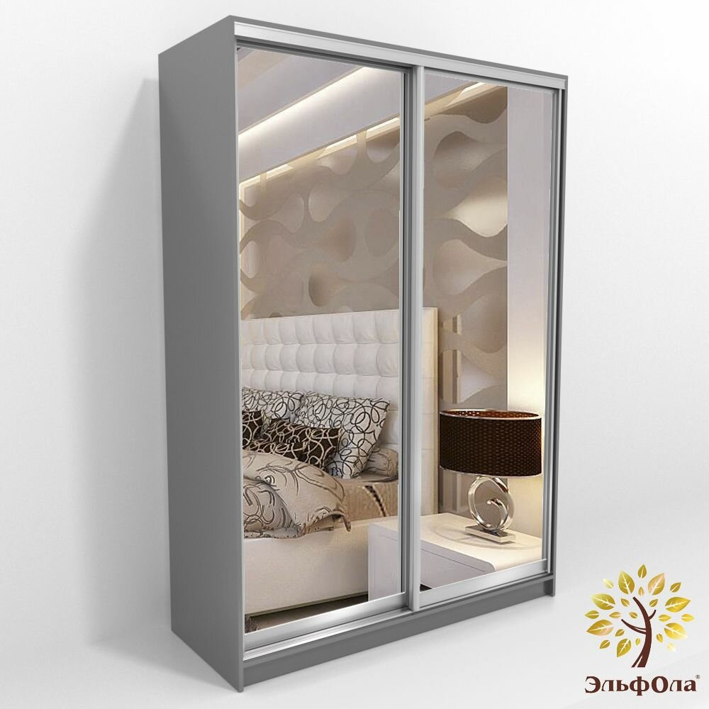Шкаф-купе, двухстворчатый, ЭльфОла "Элеганс" 100*60*240 см, серый, профиль серебро