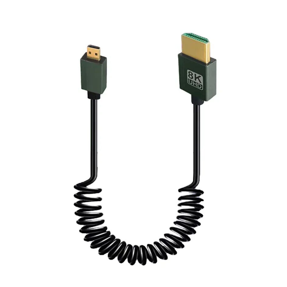 Мини HDMI-кабель 90 градусов спиральный 8K для камеры HDMI to MicroHDMI