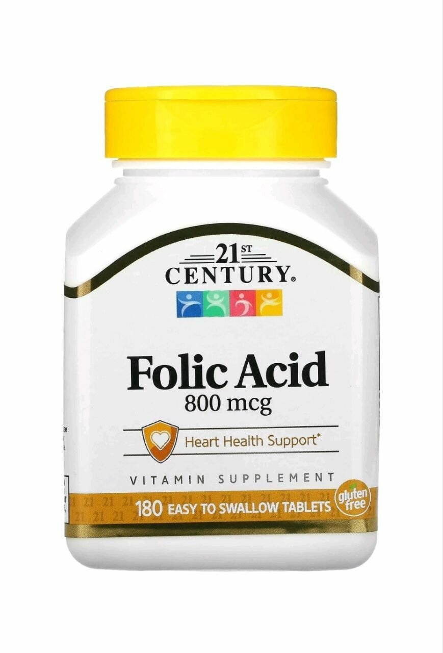 21st Century Фолиевая кислота 800 мкг - 180 таблеток которые легко глотать