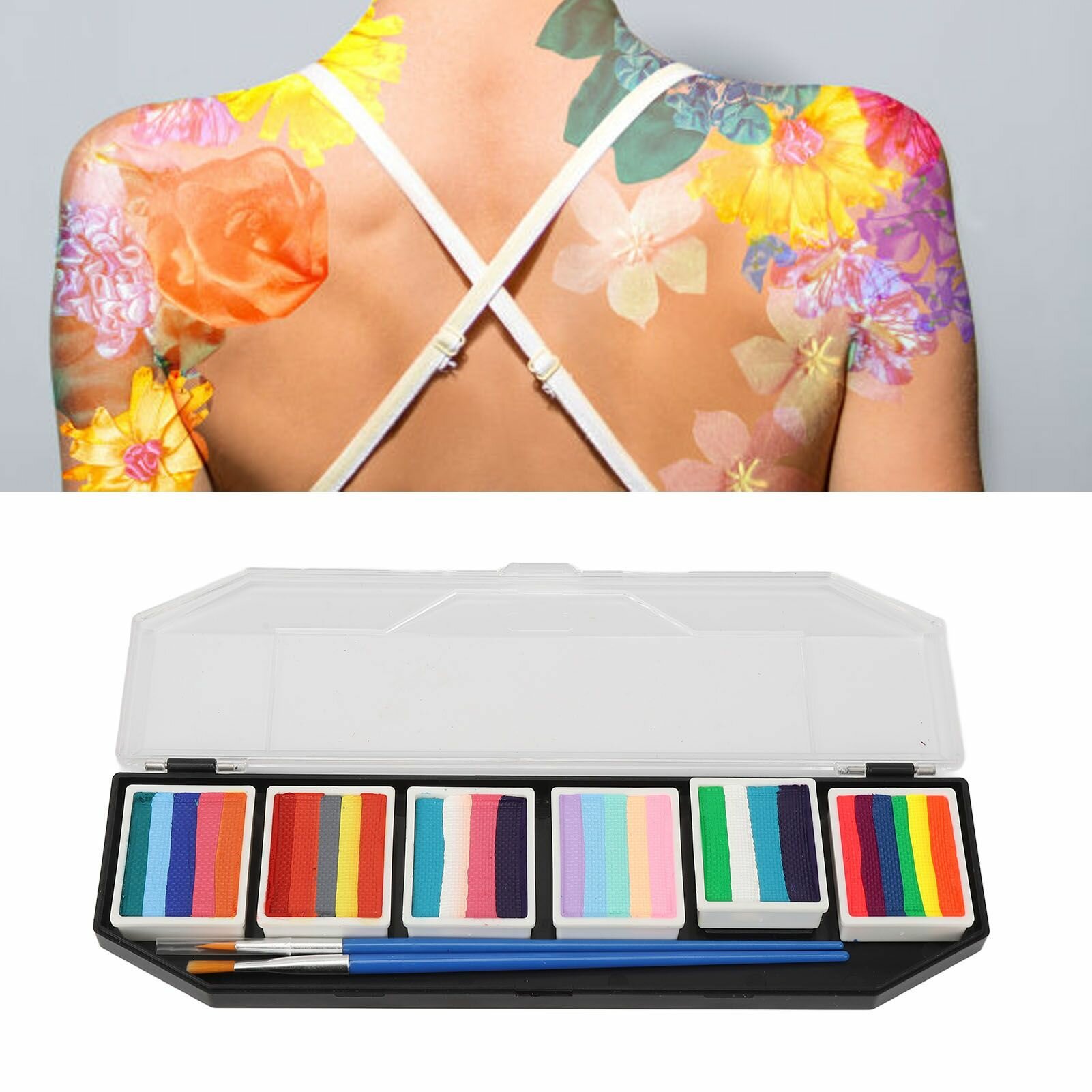 60 г палитры красок для тела, 6 видов моющихся косметических пигментов для рисования лица с 2 шт. кистей для детского косплея на Хэллоуин