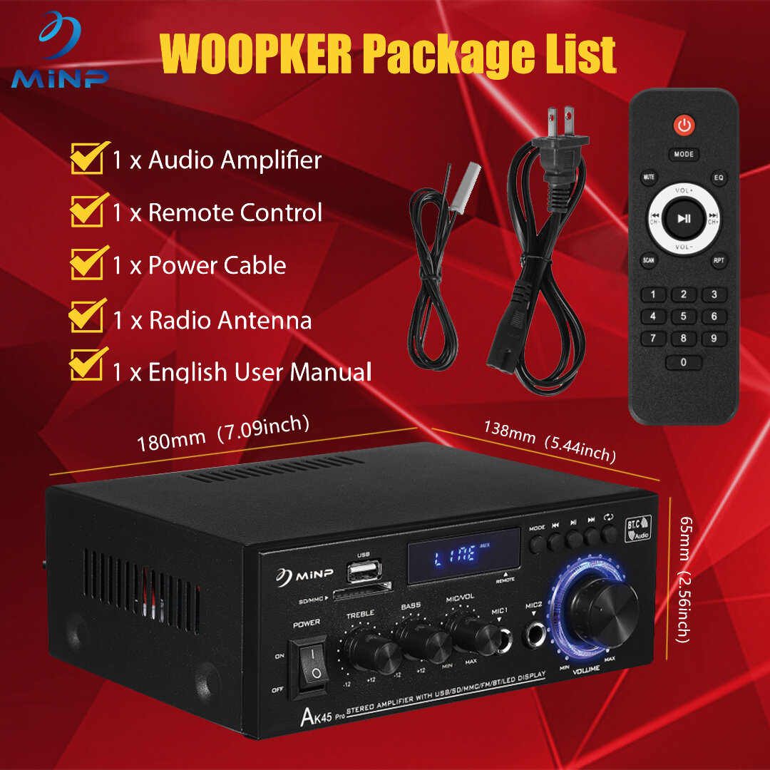 Усилитель звука для колонок AK45 Pro, 2.1, Bluetooth, USB, Wi-Fi