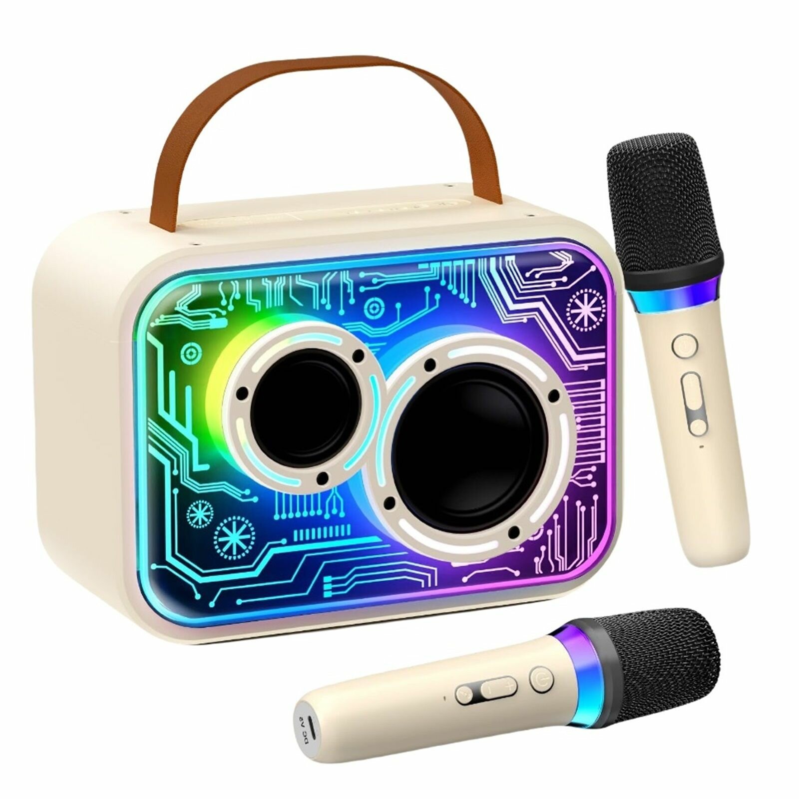 Караоке-машина D30T, с подсветкой, 2 микрофона, беспроводная связь