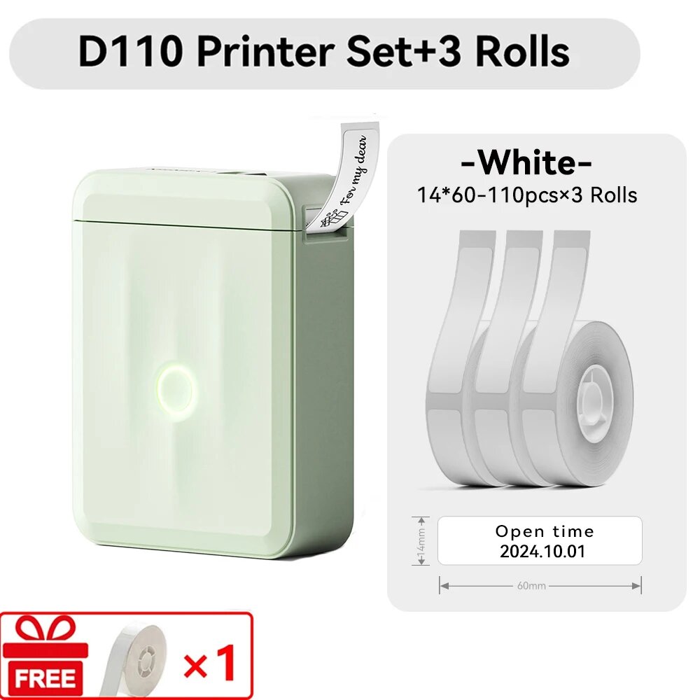 Niimbot D110 Карманный термальный принтер Green-14x60-3 Rolls