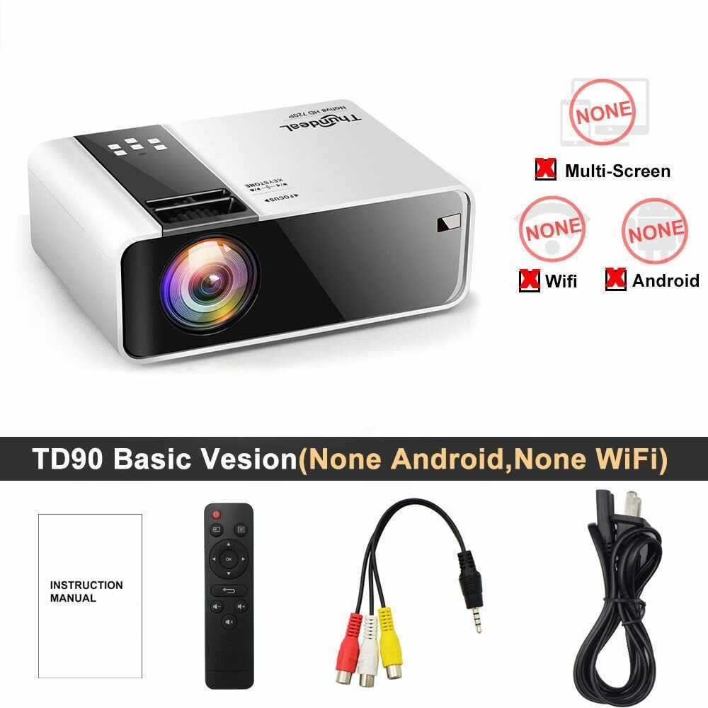 Мини-проектор ThundeaL TD90 TD90W 1280 x 720P Портативный HD 1080P проектор Android WiFi 3D-видео домашний кинотеатр светодиодный умный проектор