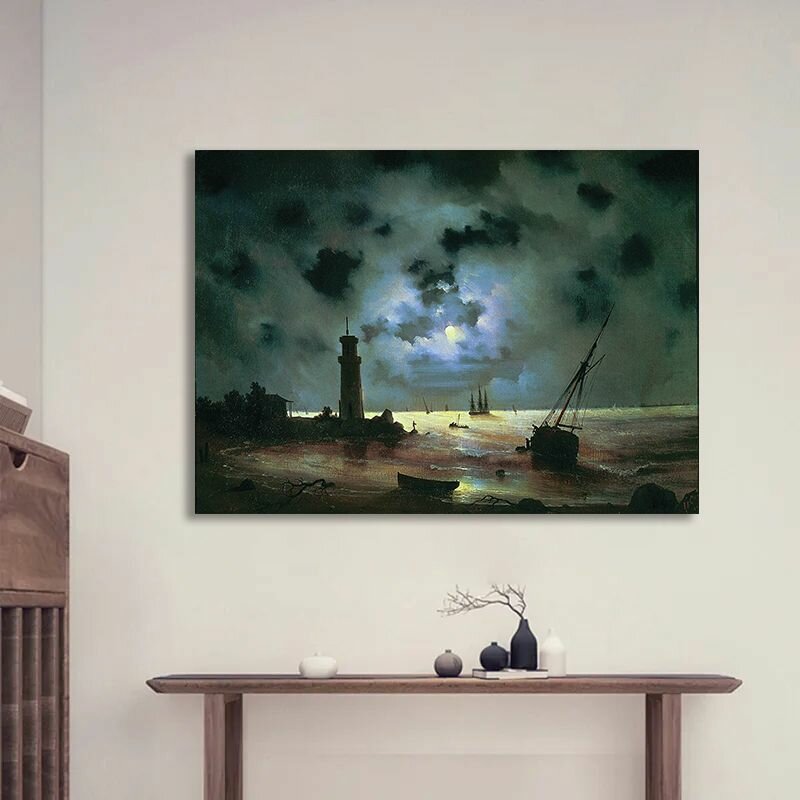 Репродукция картин, Айвазовский "Ночной берег у маяка", 40х60 см.
