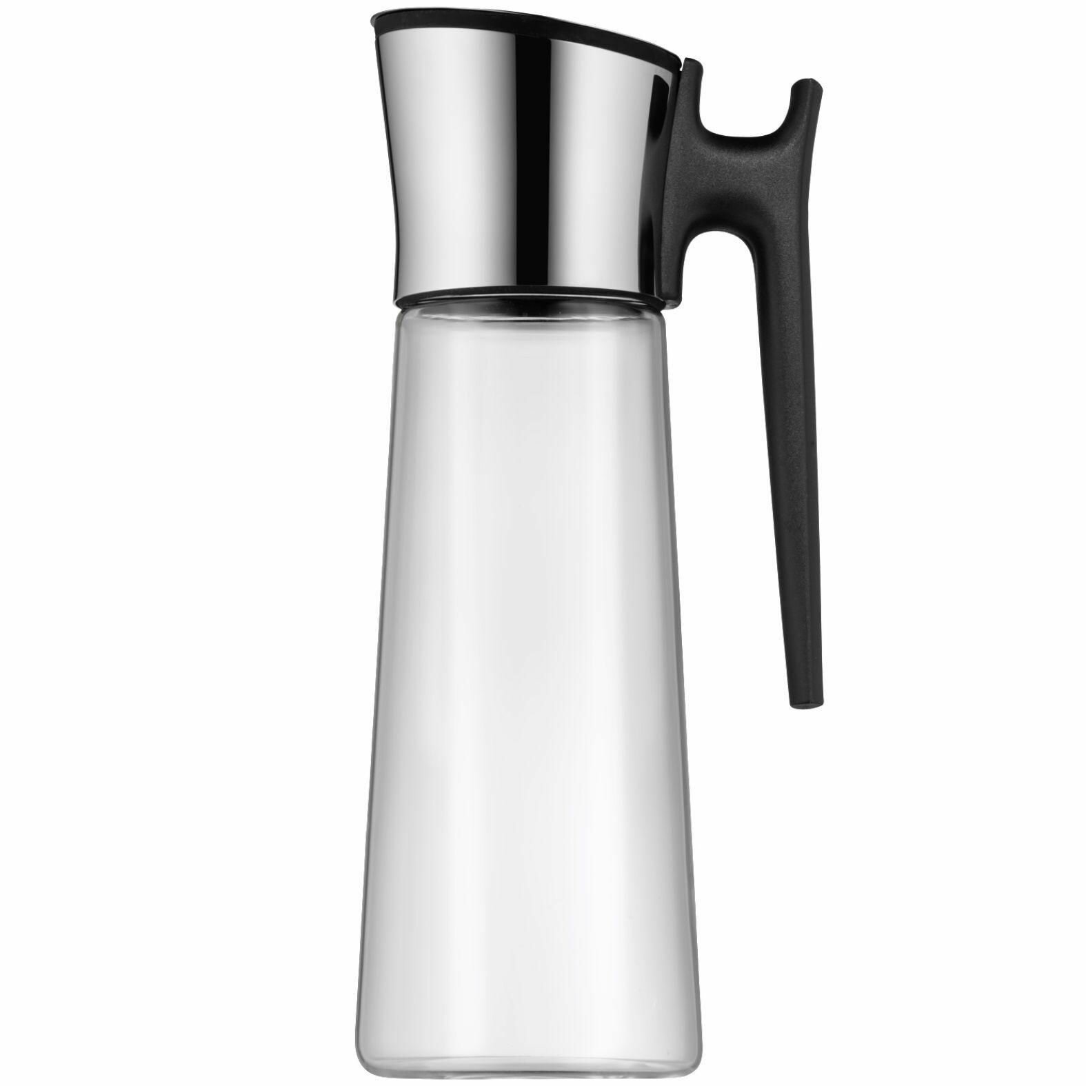 Стеклянный кувшин для воды с ручкой WMF Basic 1,5 л, из нержавеющей стали Cromargan, крышкой CloseUp, встроенным ситом, черный