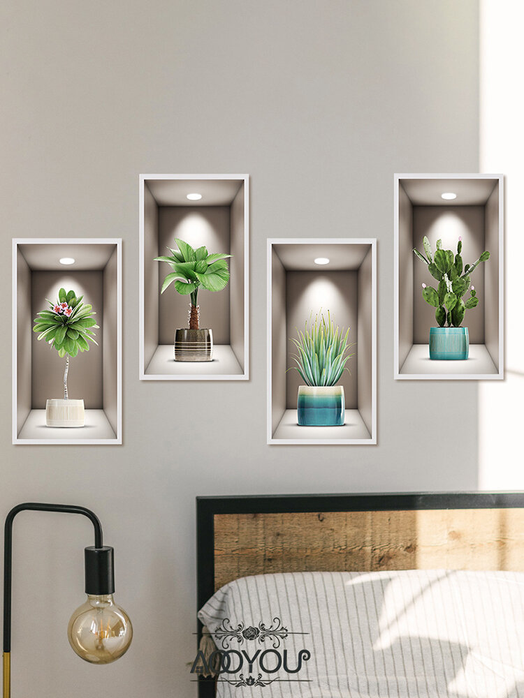 3D наклейки на стену "Суккуленты" — объемные, для кухни/спальни/балкона, декор без полива