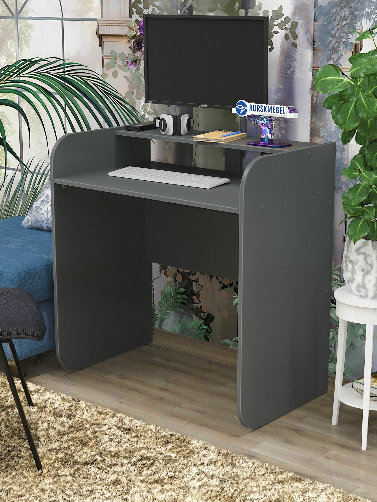 Компьютерный стол курскмебель №3, ЛДСП, антрацитный, 86,2x52,2x90,8 см