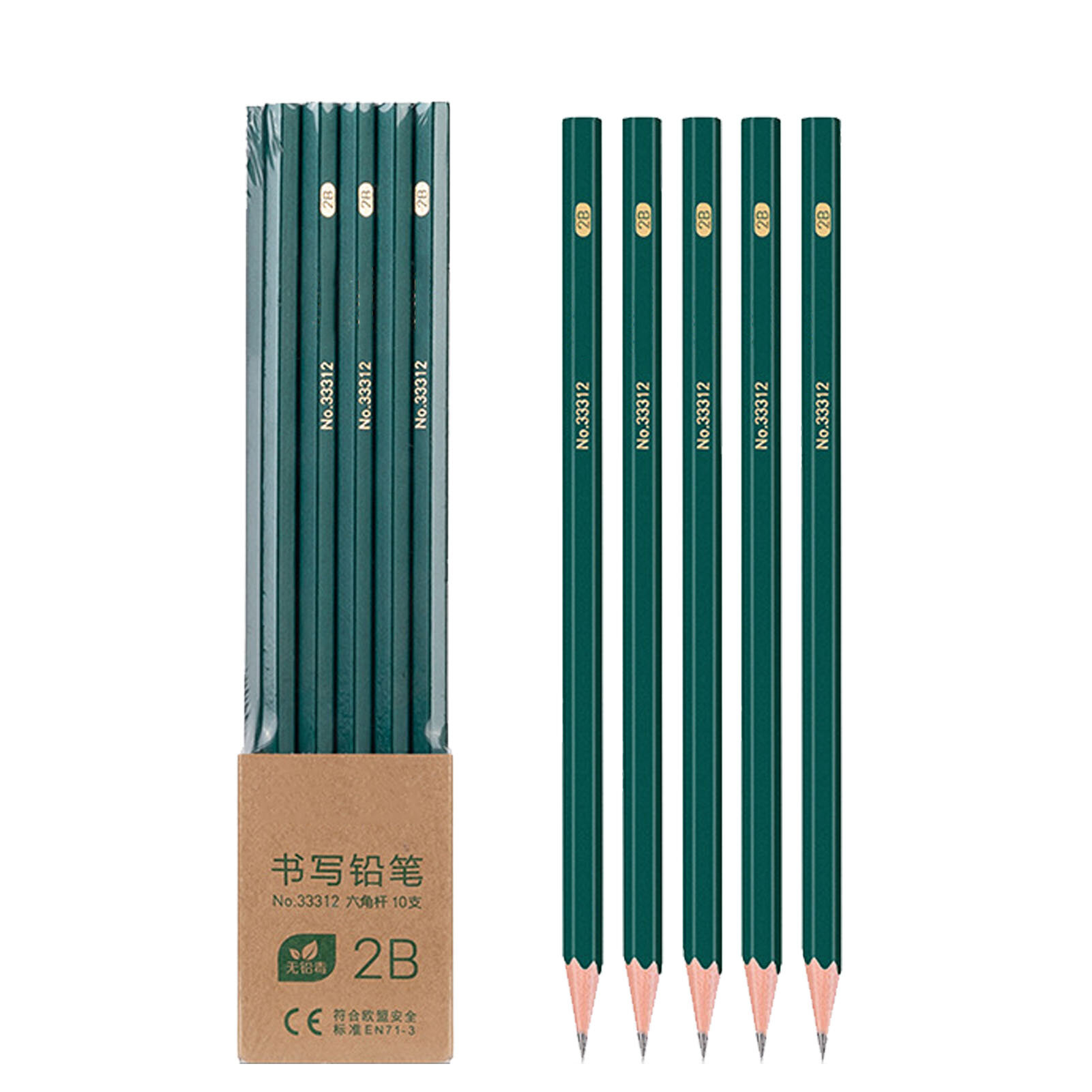 10 деревянных карандашей 2B с прочным толстым шестигранным грифелем для письма, рисования и других целей.