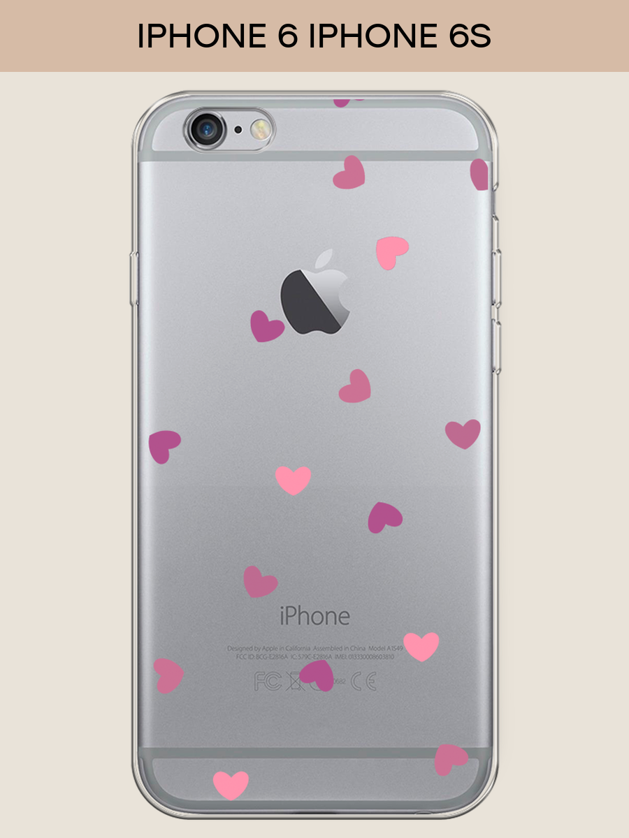 Силиконовый чехол "Фиолетовые и розовые сердечки 3" на Apple iPhone 6/6S / Айфон 6/6S, прозрачный