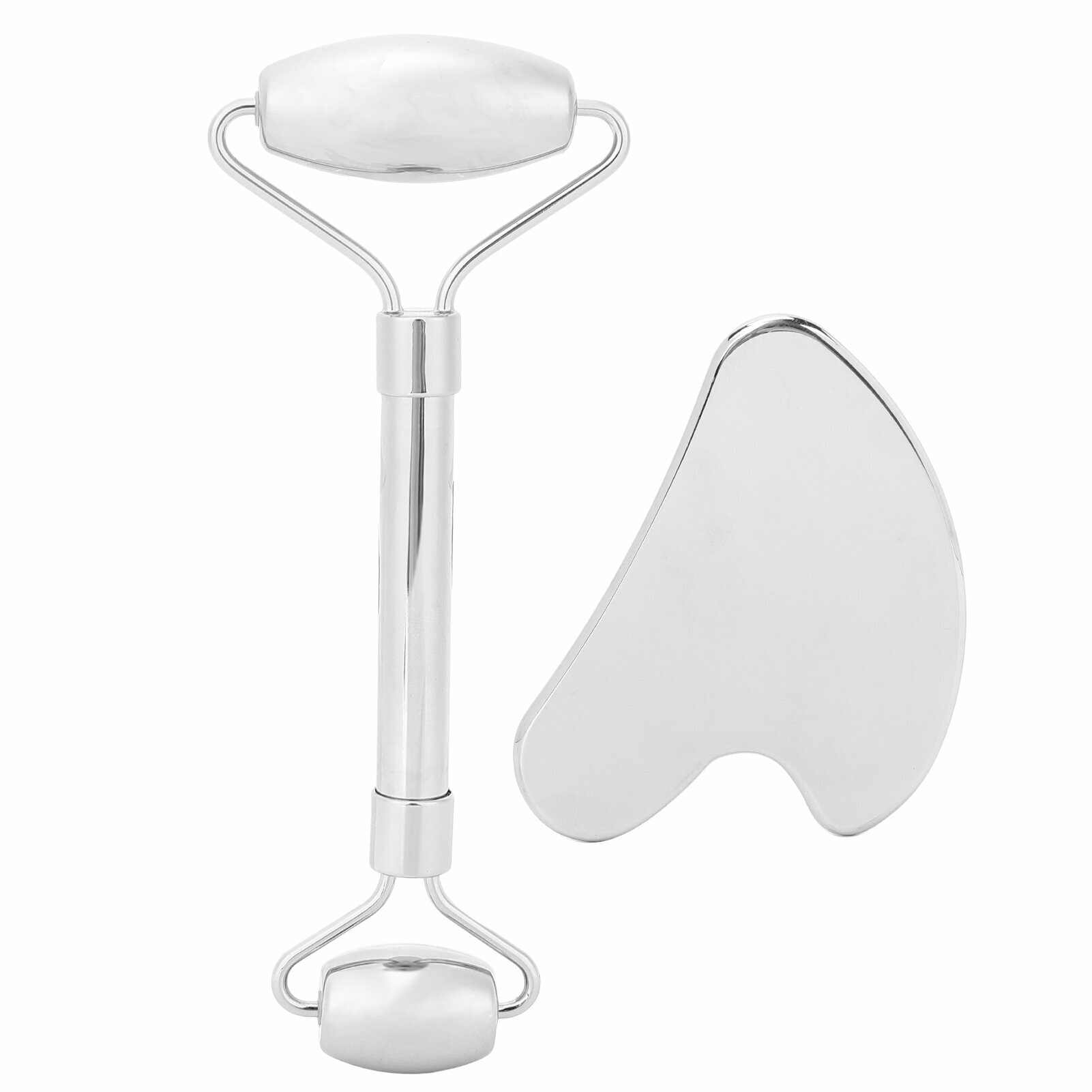 Массажер для лица из нержавеющей стали с роллером и Гуаша, натуральный цвет, для ухода за кожей, набор инструмента для красоты