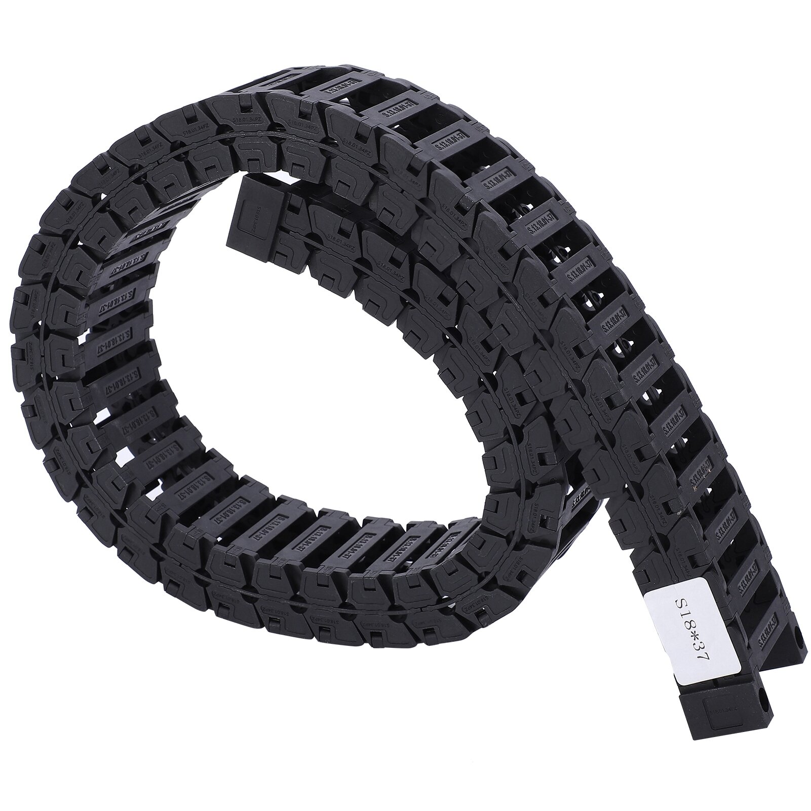 Цепь для тросов разборно-сборная несущая для проводов серия Silent S18 x 37 0.7 Meter, 1 Meter, материал нейлон 66, температура работы -25-100℃, радиус поворота 28mm, длина соединителя 38mm, шаг 16.7mm, упаковка 1 шт.