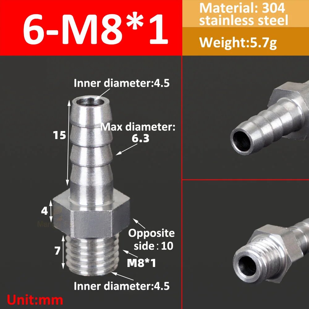 Соединитель Pagoda 6-M8*1 из нержавеющей стали 304
