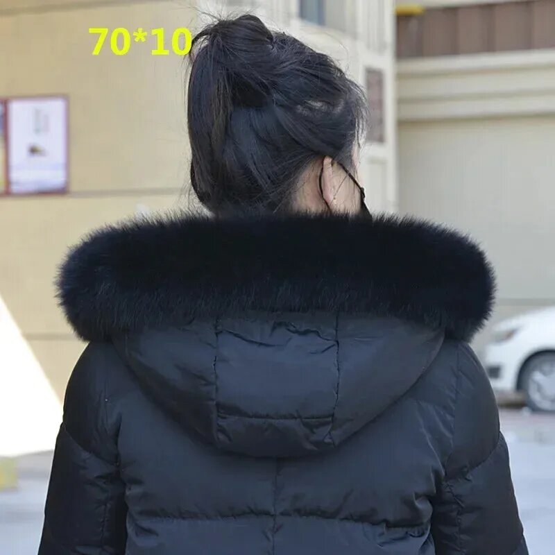 Qearlstar Женщины 100% натуральный лисий мех воротник 10 см ширина мужчины дети реальный мех воротник шарфы белый черный,120,9, натуральный мех,70, черный, SKU00303