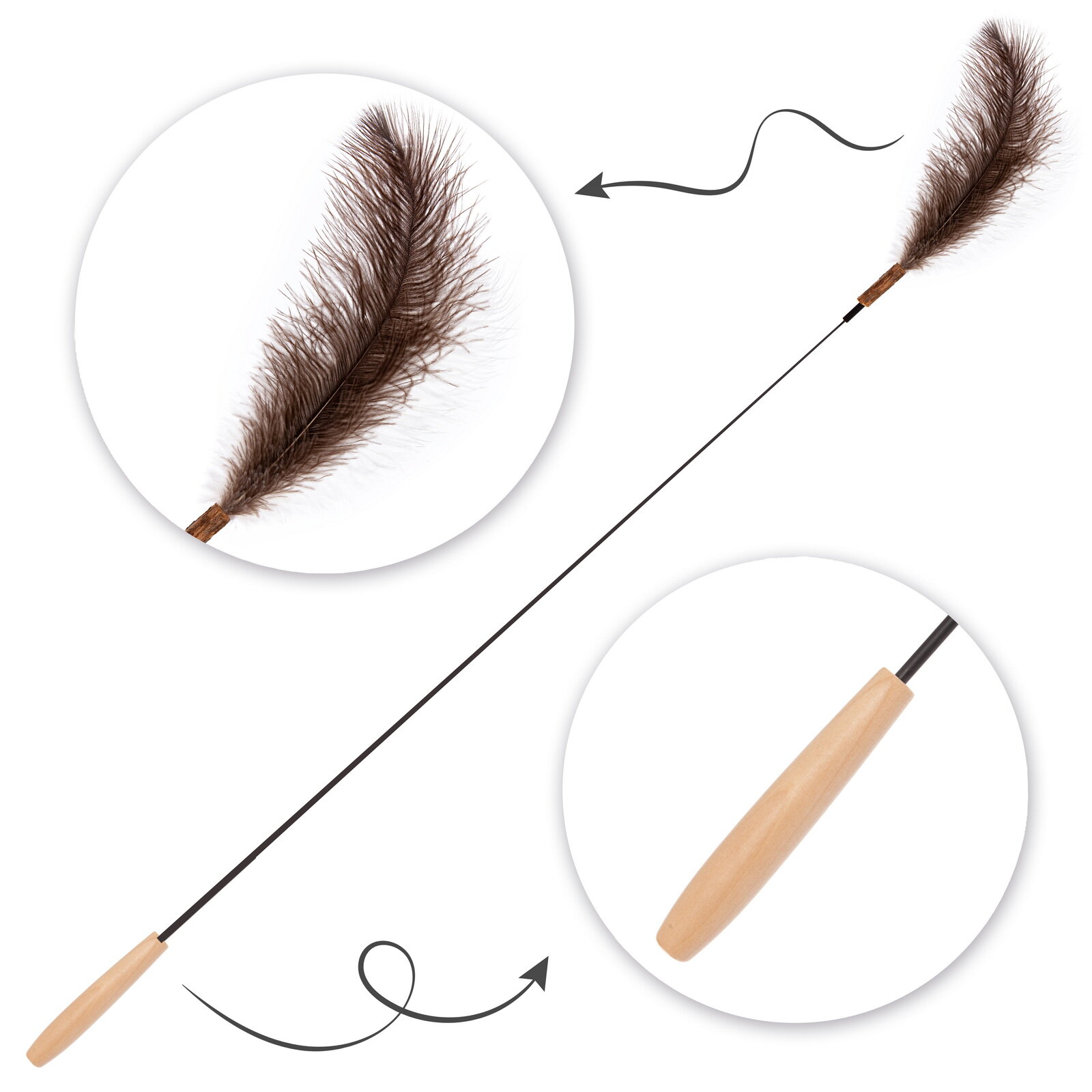 ZooZooZoo Удочка-дразнилка для домашних животных "Перья Страуса", бело-коричневая, 160 см