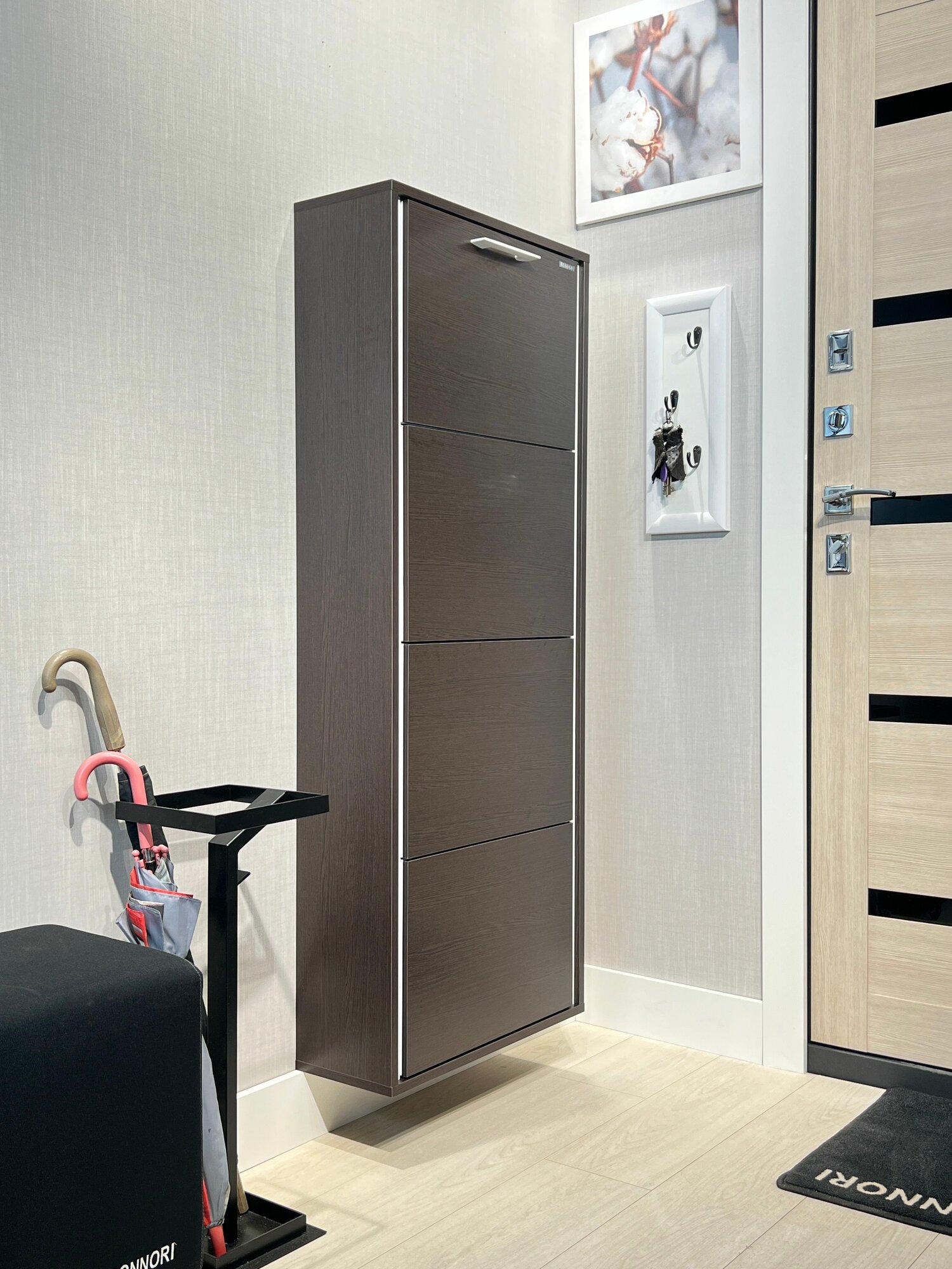 Обувница в прихожую IRONNORI Лайт 4 секции, Венге, профиль белый, 138х54.5х20 см