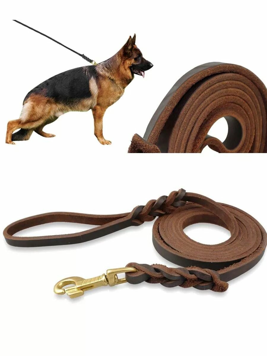 Поводок для собак длинный кожаный 200 см карабин латунь