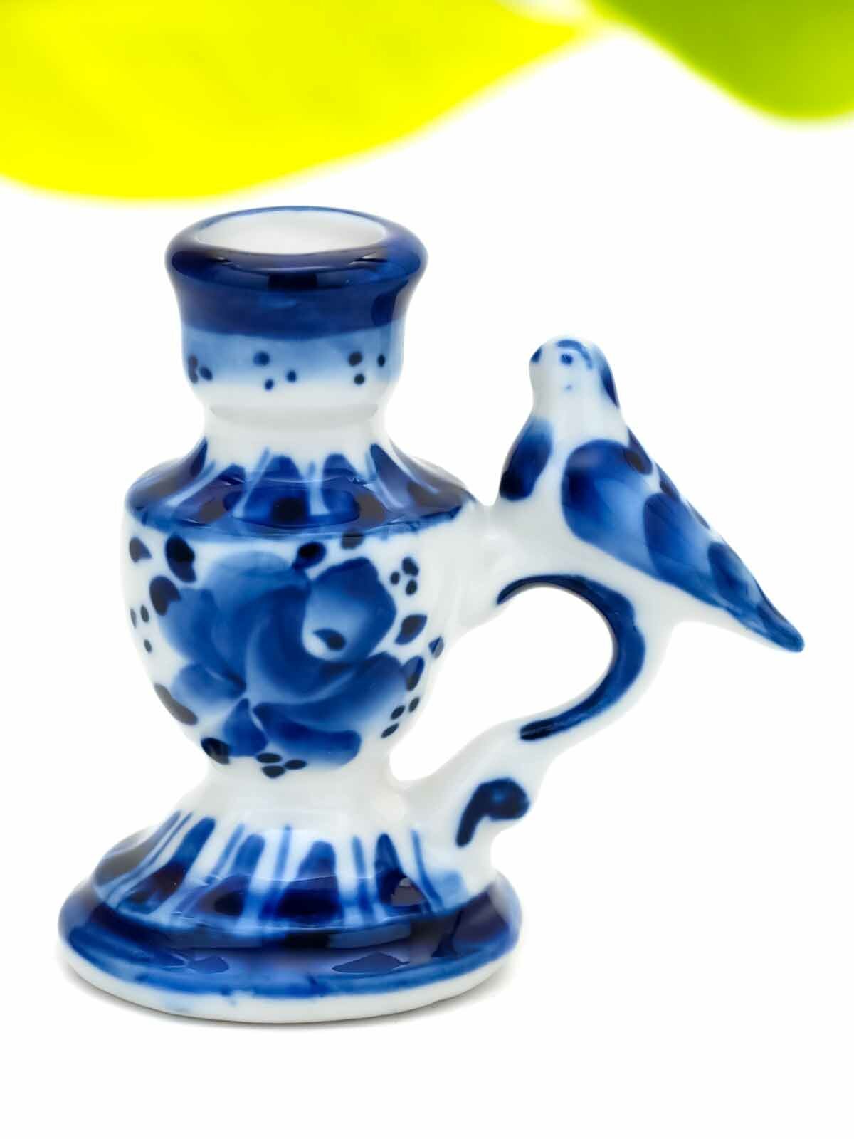 Фигурка коллекционная - Подсвечник с голубем, Гжель, Фарфор, 6,5 см