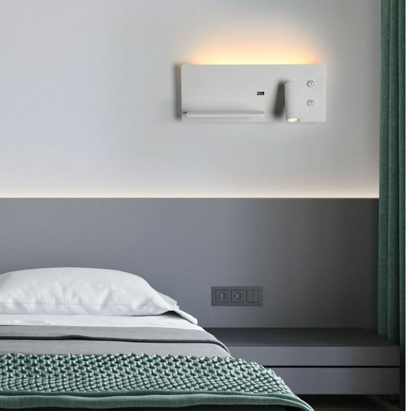 Светодиодный настенный светильник с USB-зарядкой для прикроватной тумбочки в спальне, гостиной, прожектор для чтения с выключателем, белые бра