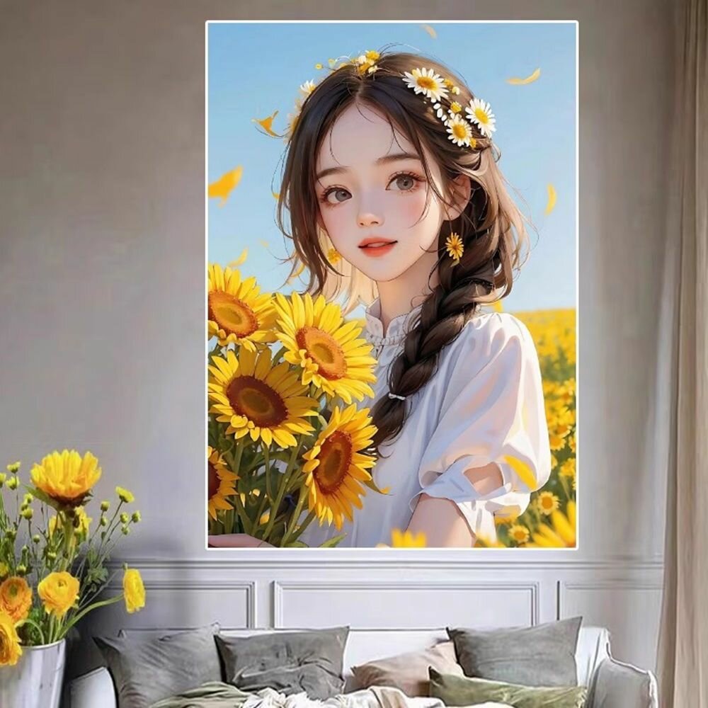 Набор для вышивания крестом, вышивка крестиком Девушка-подсолнух, 11CT 40x60cm, полная зашивка, LYTOOMOY (без подрамника, без рамки)