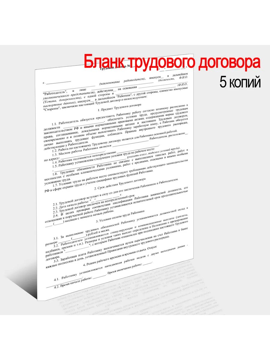 Стандартный бланк Трудовой договор